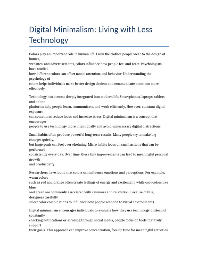 Digital Minimalism Living With Less Technology | PDF | Disciplines | Habits