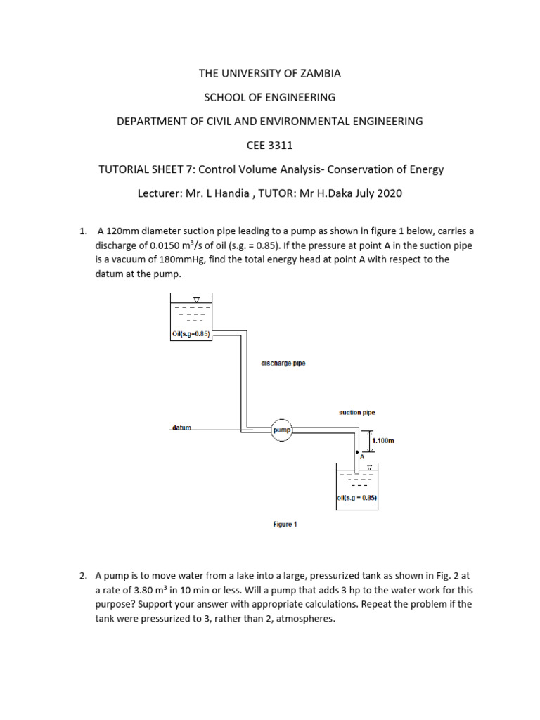 CEE 3311 Tutorial Sheet 7 Conservation of Energy | PDF
