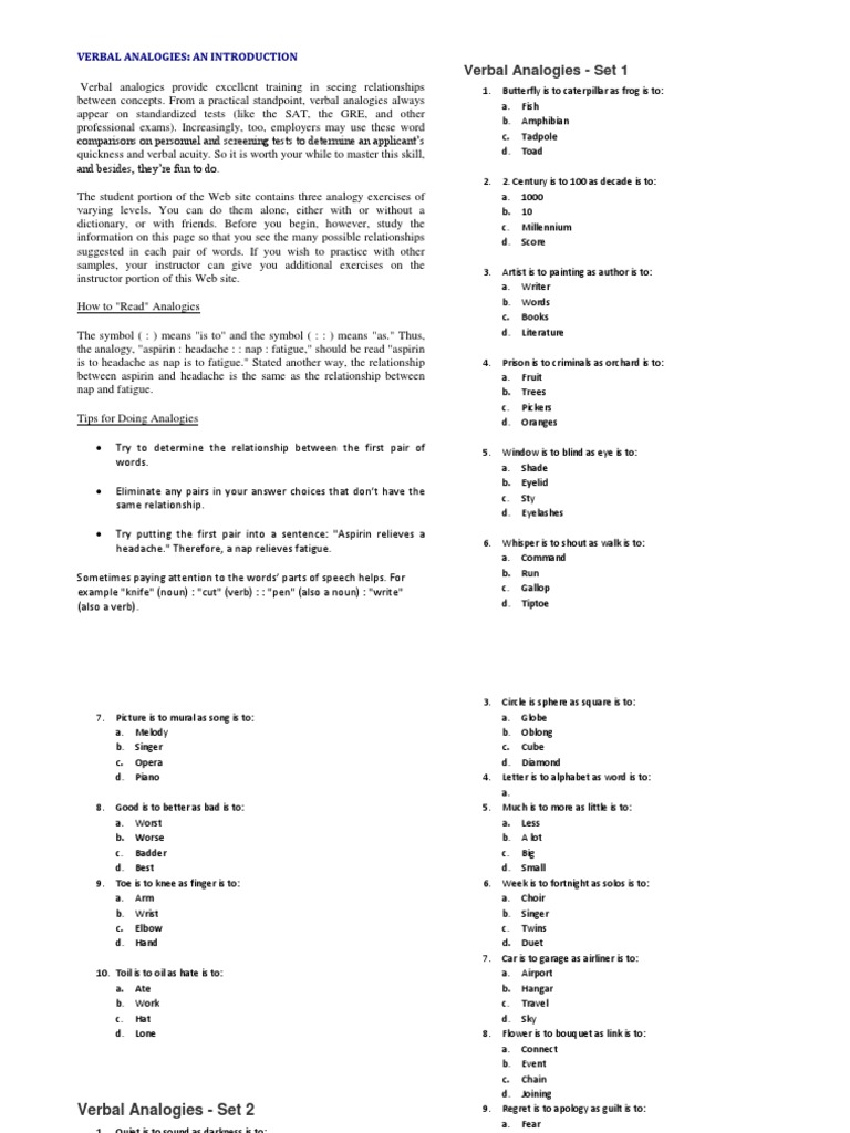 Verbal Analogies | PDF