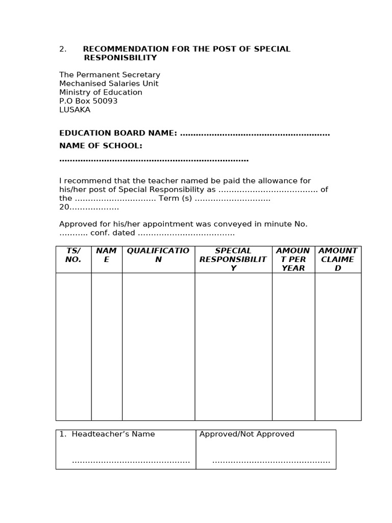 Responsibility Allowance Form | PDF