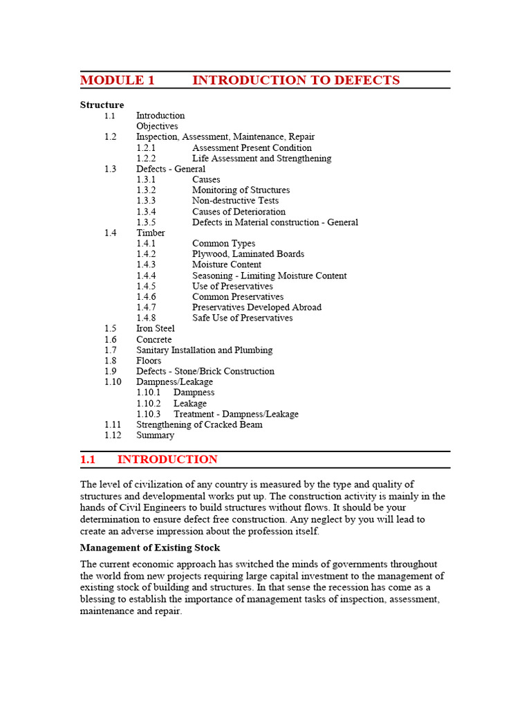 Module 1 Introduction To Defects | PDF | Corrosion | Concrete