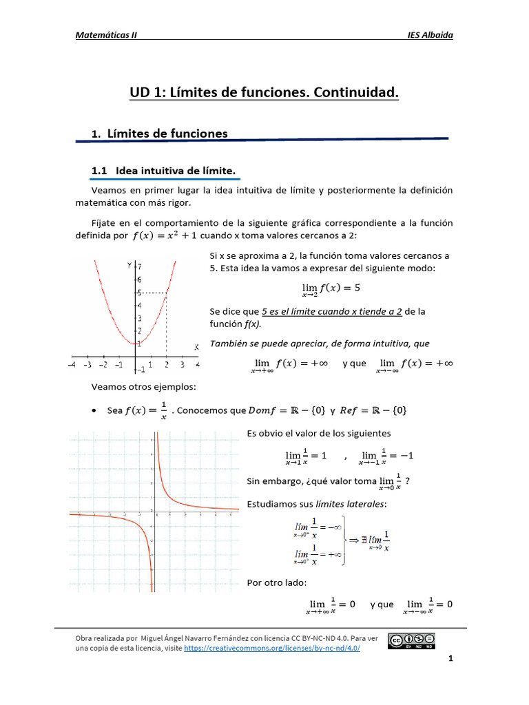 UD 1 Limites de Funciones. Continuidad | PDF | Función continua ...