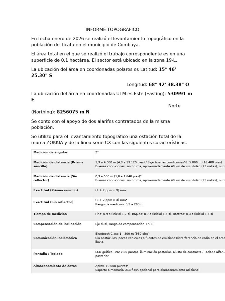 Informe Topografico Ticata | PDF