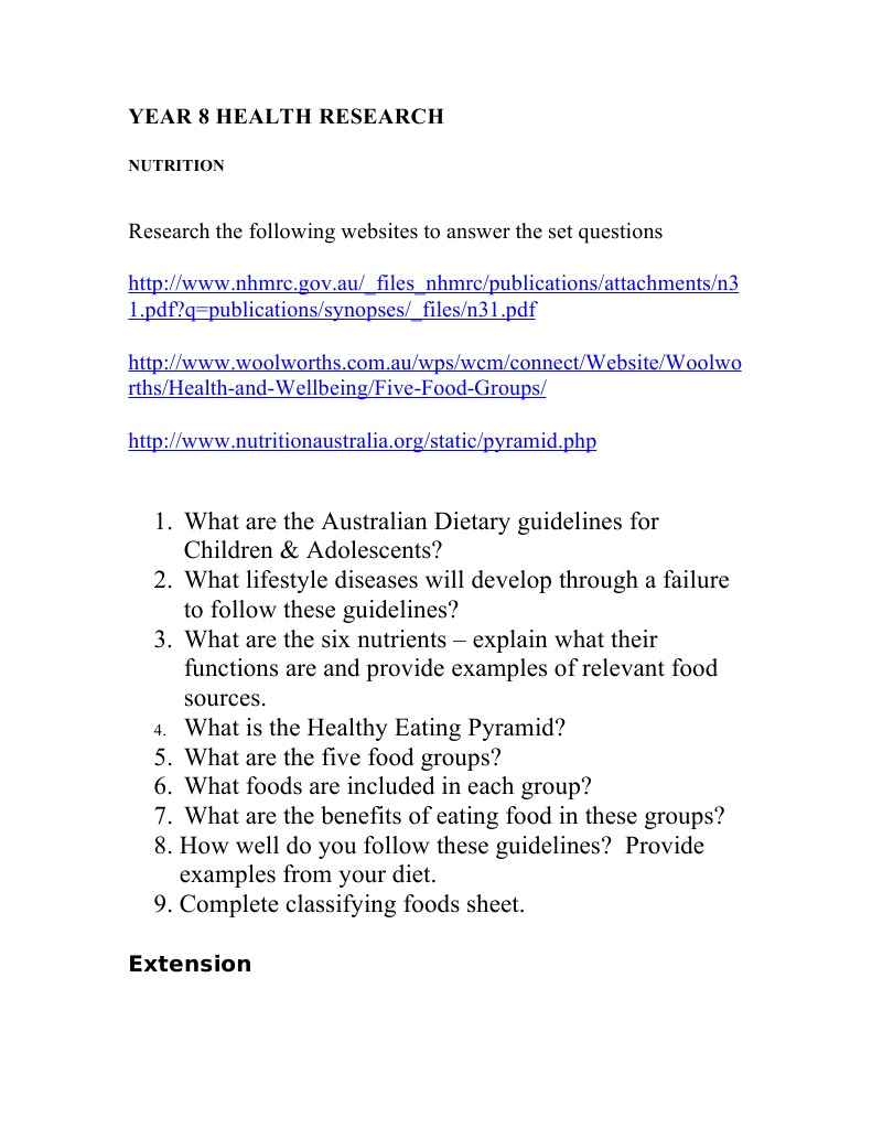 Year 8 Nutrition Research Guide | PDF | Wellness | Science & Mathematics