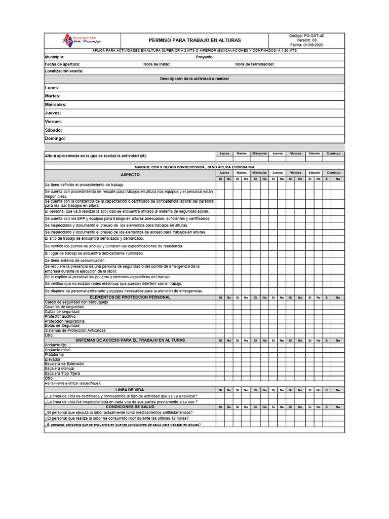 Fo-Sst-40 Permiso de Trabajo Alturas v3 | PDF