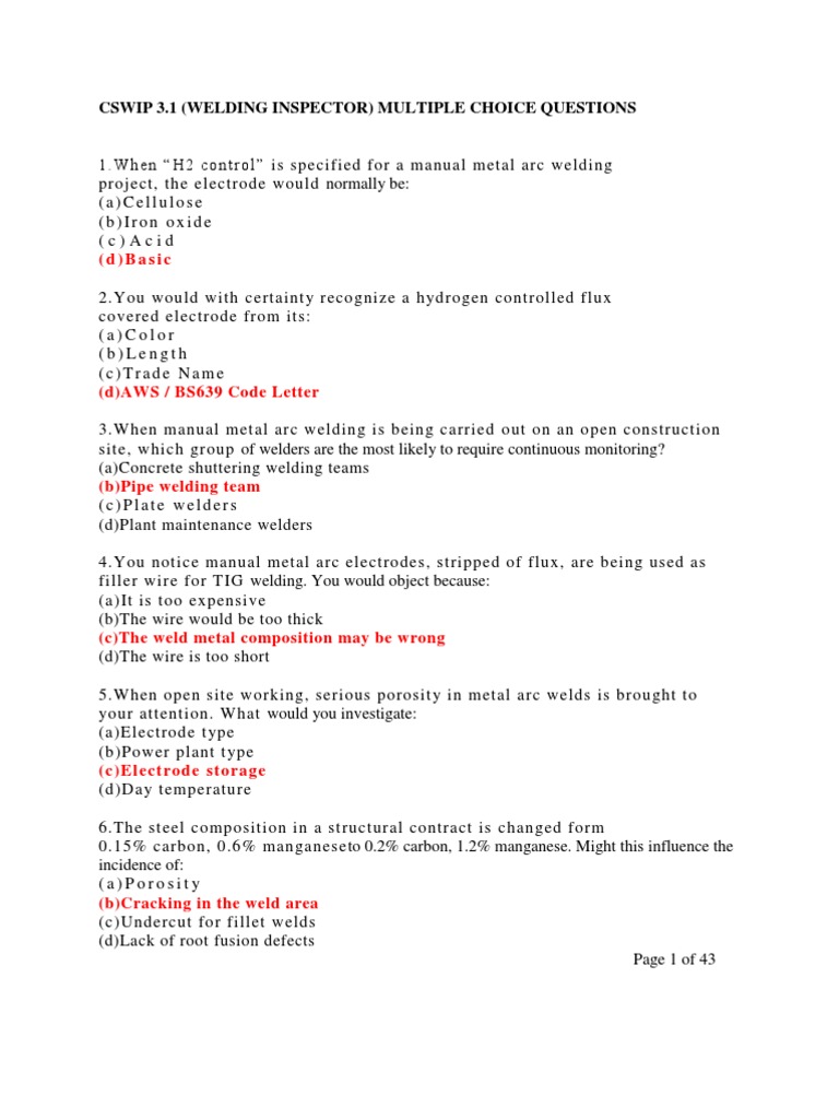 CSWIP 3.1 Questions | PDF