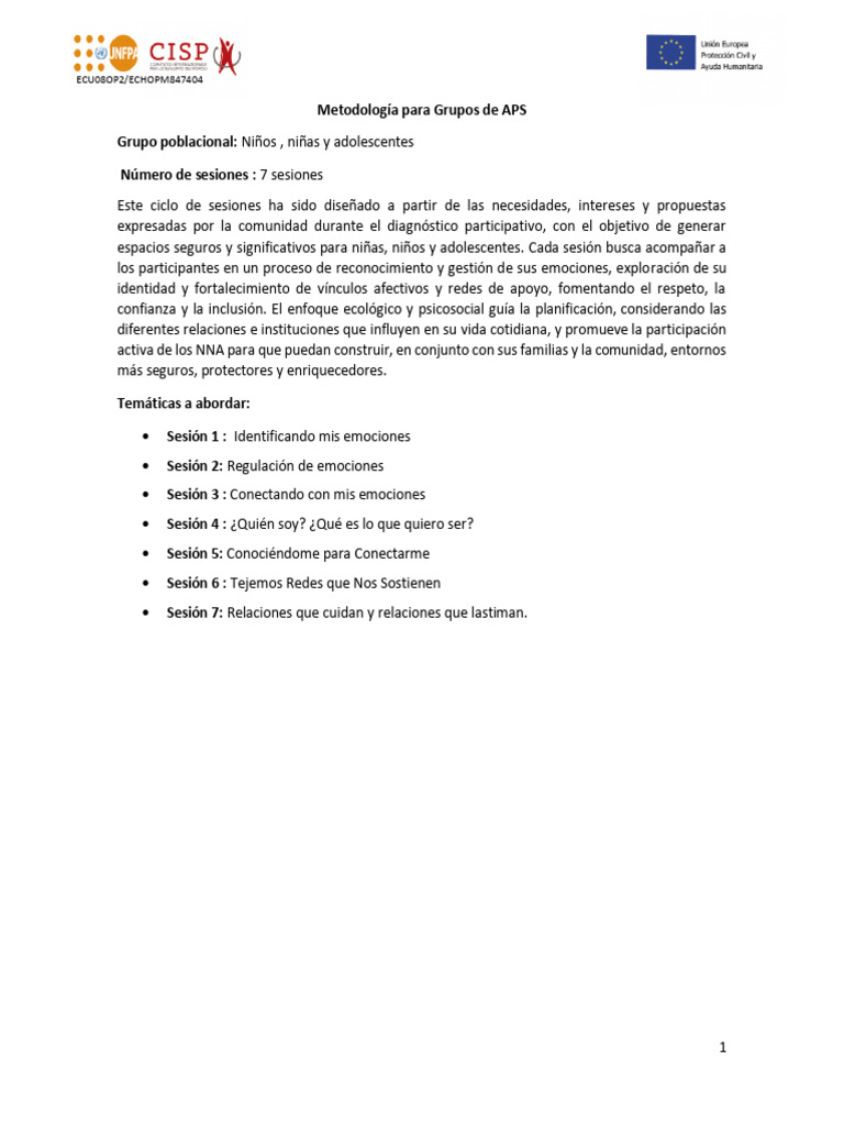 Metodología Para Grupos de APS- NNAs | PDF | Las emociones ...