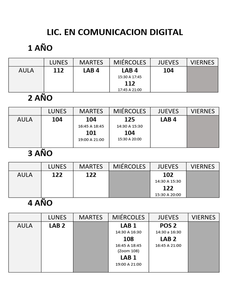 Aulas 1er Semestre 2026 | PDF