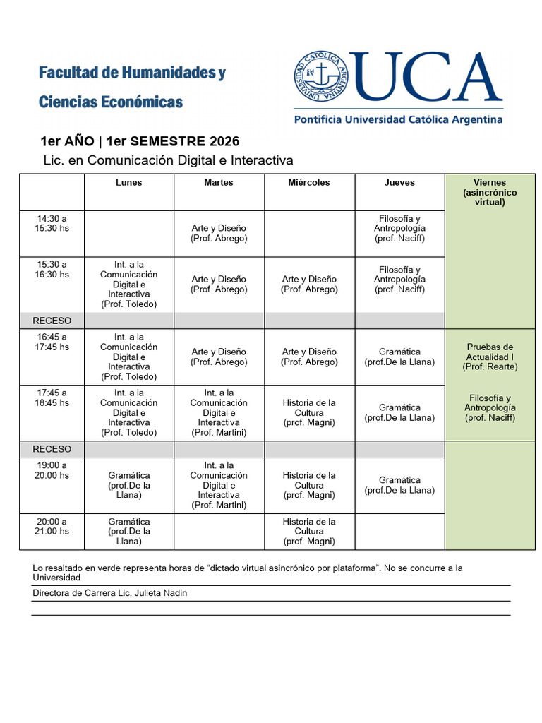 2026 Horarios Comunicación 1ER SEM Ok | PDF | Diseño | Usabilidad