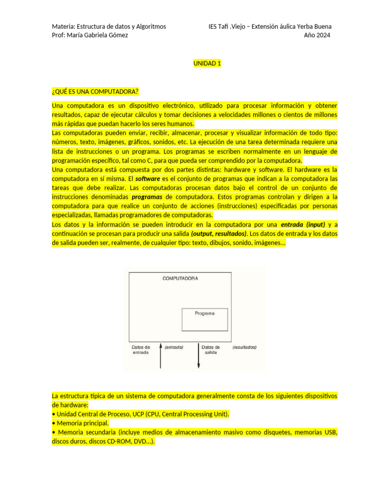 Unidad - 1 - 1 (1) Estructura y Algoritmo | PDF | Almacenamiento de ...