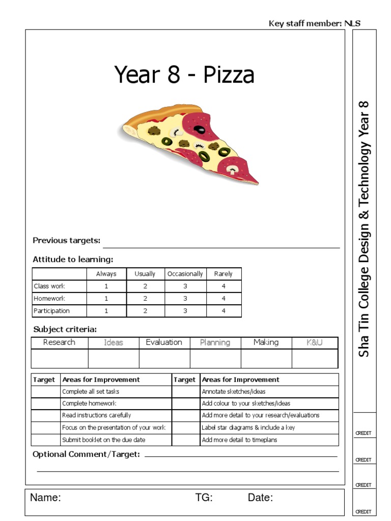 Year 8 Pizza Design and Evaluation Guide | PDF | Desserts | Taste