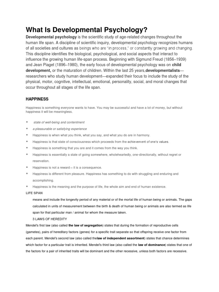 An Overview of Developmental Psychology and the Biological ...