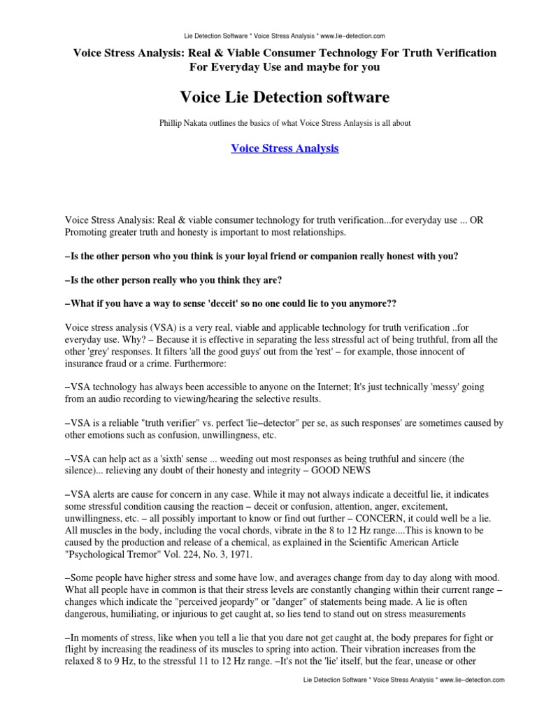 Voice Stress Analysis, polygraph software | Polygraph | Deception