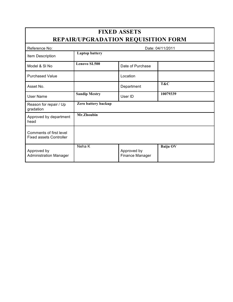 Lenovo Fixed Asset Requisition Form | PDF | Finance & Money Management