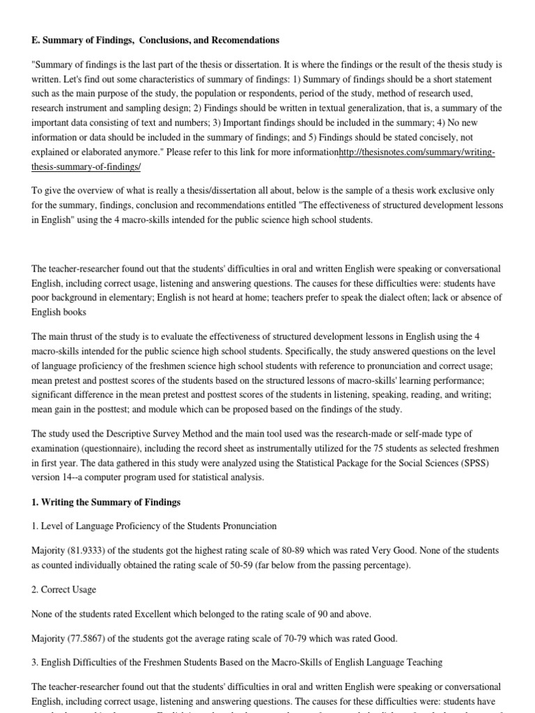 Summary of Findings and Conclusions | PDF | Standard Error ...