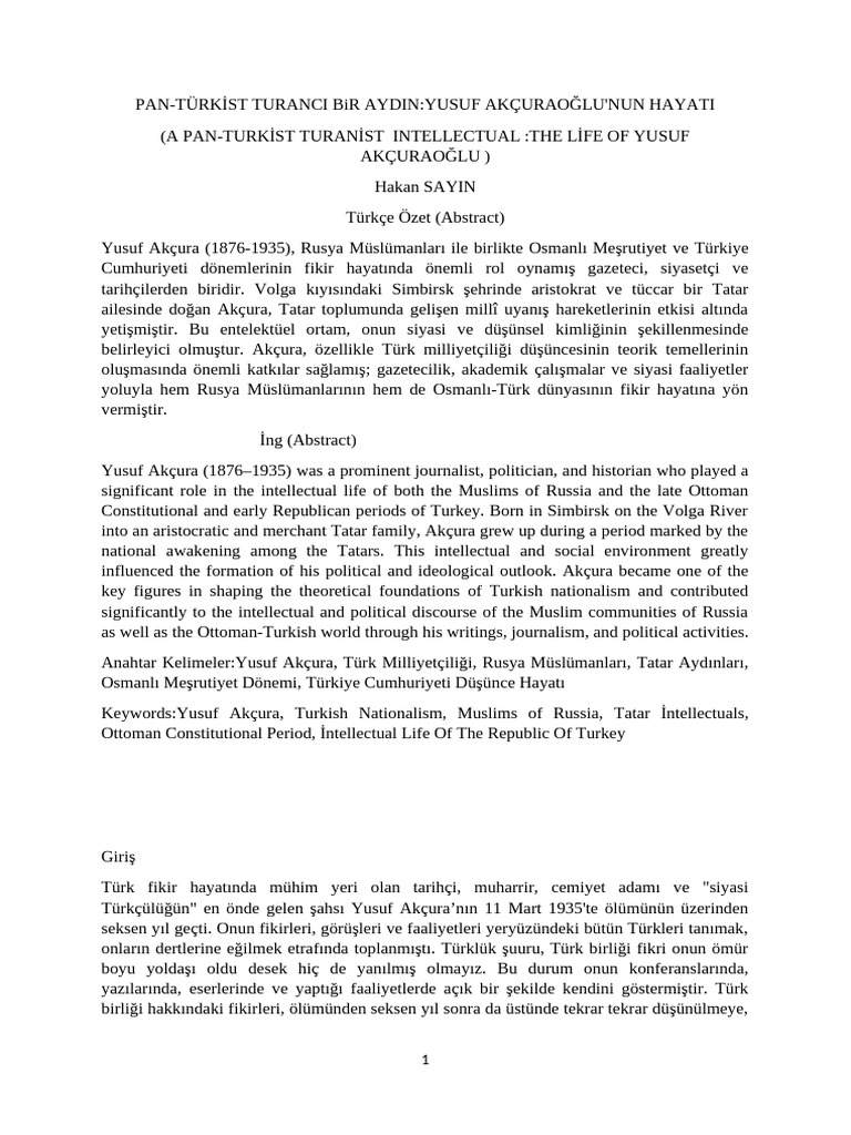 Yusuf Akcura Biyografi Hakan SAYIN PDF | PDF
