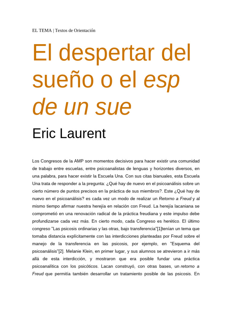 Eric Laurent - El Despertar de Un Sueño o El Esp de Un Sue | PDF ...