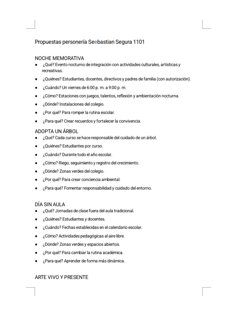 Propuestas Personería Sebastian Segura 1101 | PDF