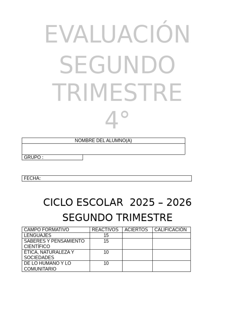 EXAMEN SEGUNDO TRIMESTRE cuarto grado | PDF | Cuentos | Precipitación