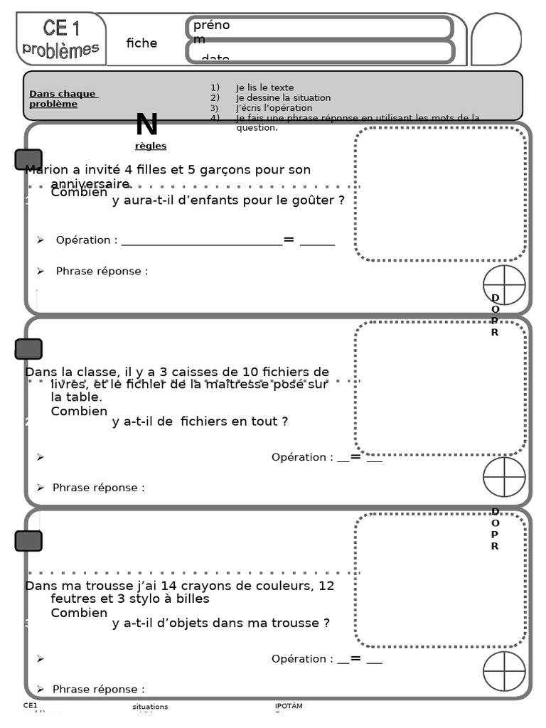 CE1 Problèmes Fiches Exercices Ipotâme | PDF