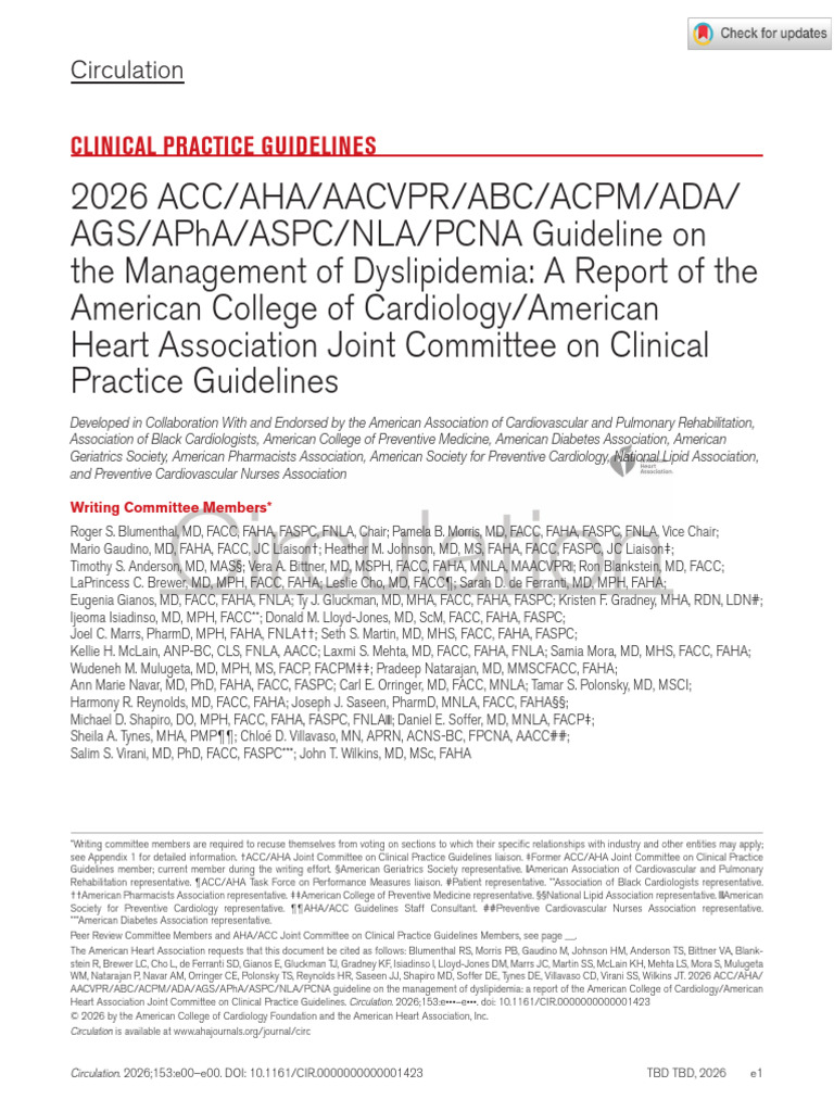 2026 ACC AHA Guideline On The Management of Dyslipidemia | PDF | Low ...