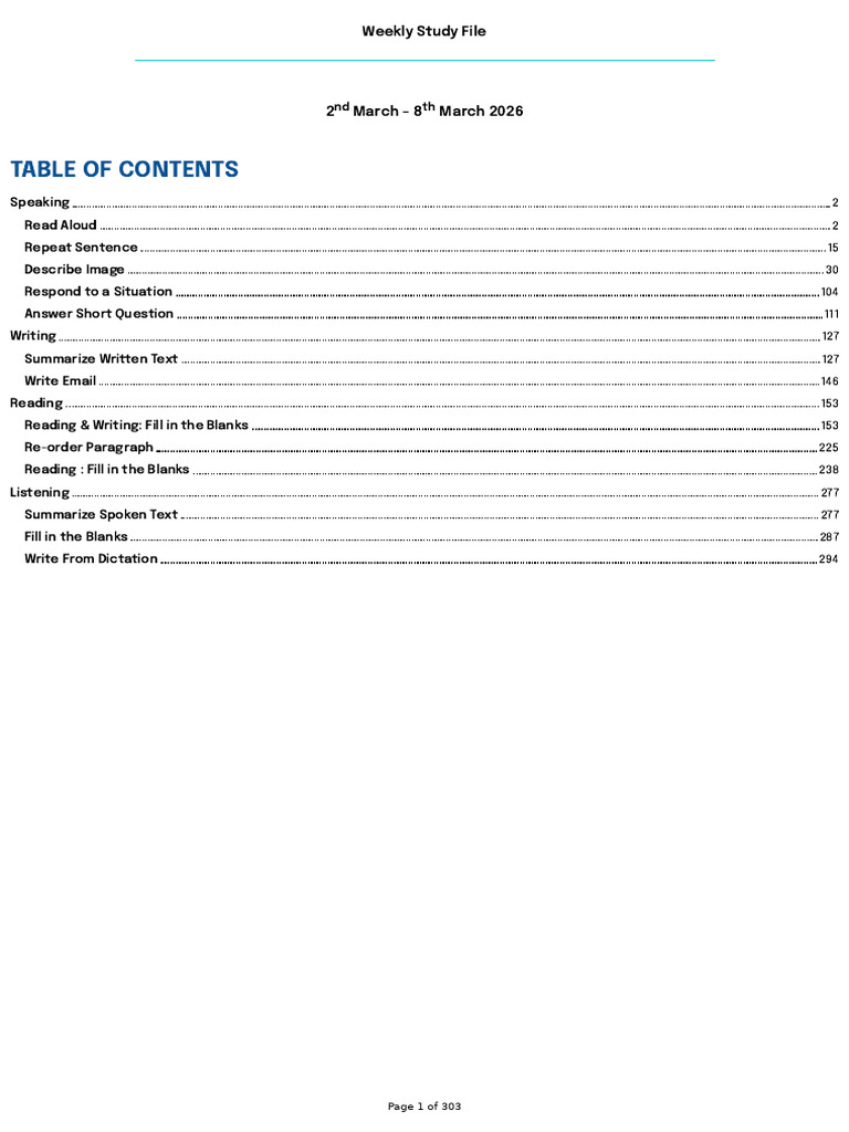 PTE Core - Prediction File (2nd March 2026 - 8th March 2026) | PDF