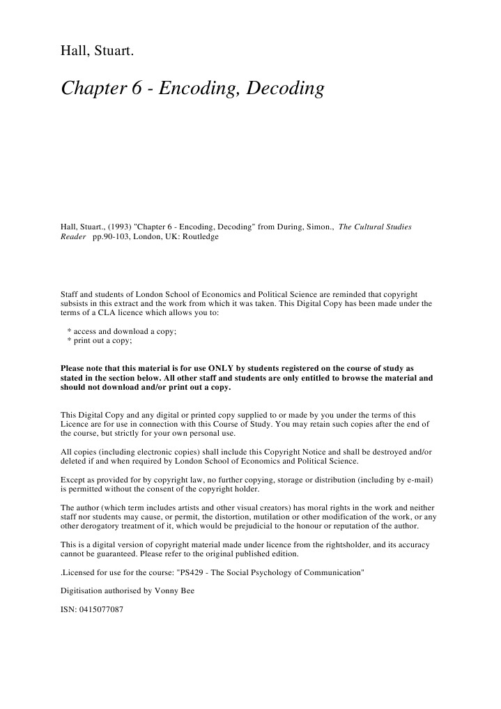 Hall - Encoding / Decoding | PDF