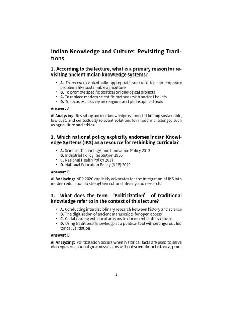 NoteGPT - Indian Knowledge and Culture - Revisiting Traditions ...