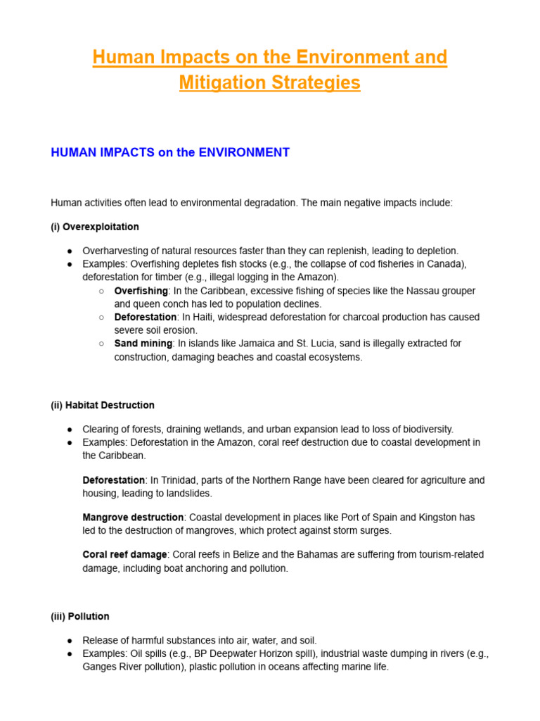 Human Impacts and Mitigation | PDF | Habitat Destruction | Human Impact ...