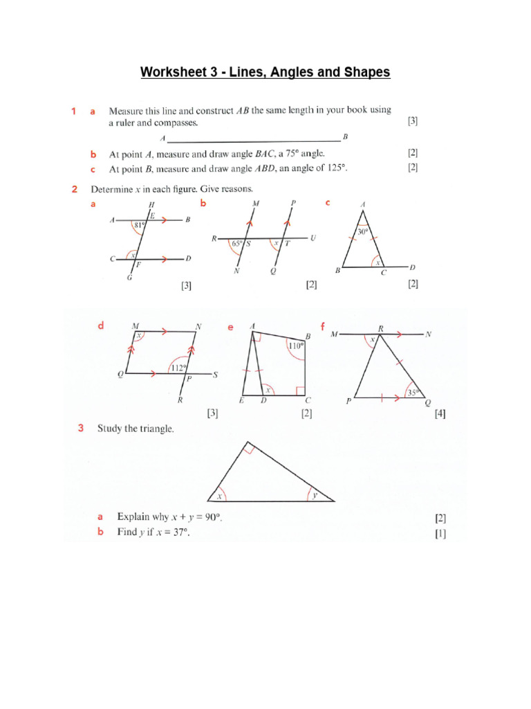 Worksheet 3 - Lines, Angles and Shapes | PDF