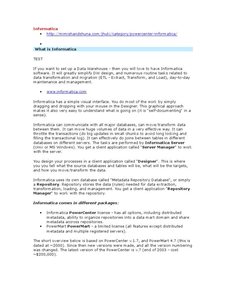 Powercenter Informatica Tutorials | PDF | Data Warehouse | Computer Data