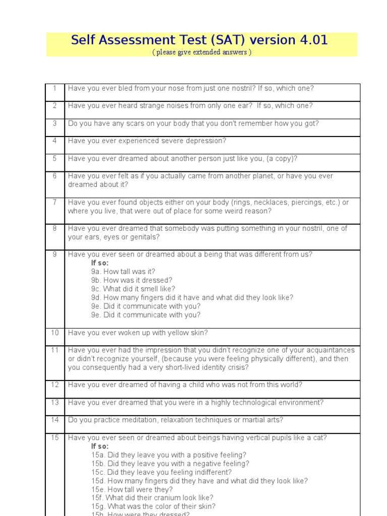 TAV - Self Assessment Test English | PDF | Alien Abduction | Dream