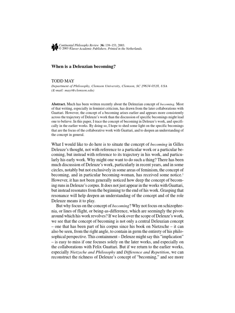Todd May When Is A Deleuzian Becoming | PDF | Gilles Deleuze | Concept