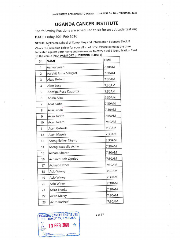 Schedule For Aptitude Test-Friday 20th Feb 2026 | PDF