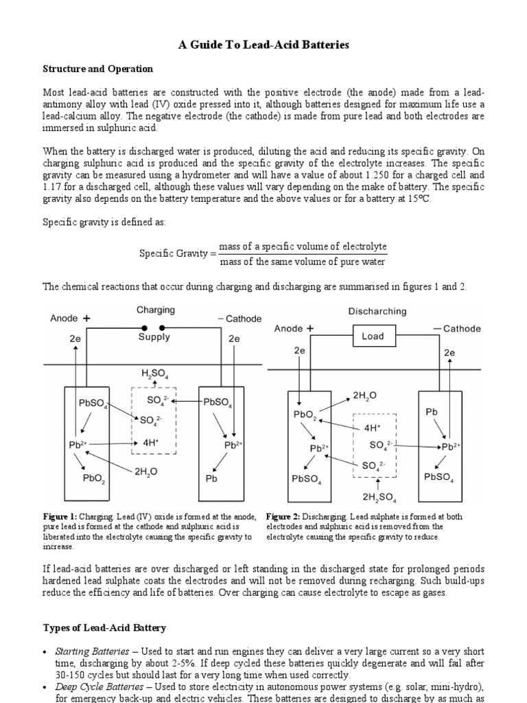 Lead-Acid Battery Construction & Operation | PDF