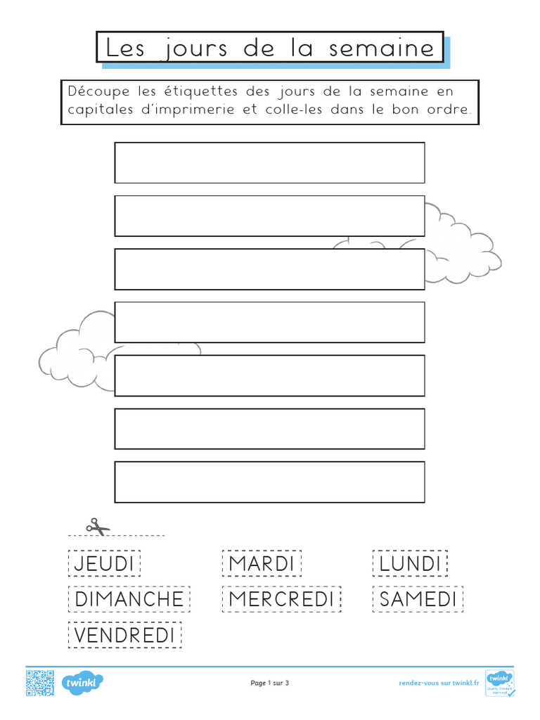 Cursive Les Jours de La Semaine Activite Ver 2 | PDF