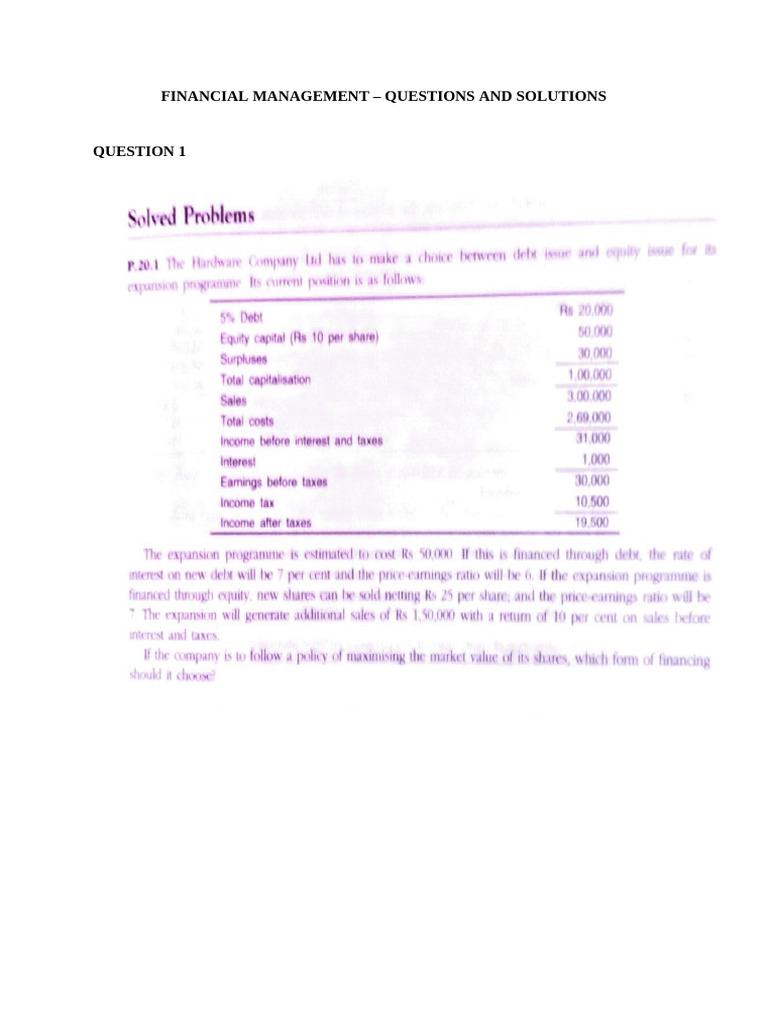 UNIT 2 - Capital Structure - Problems and Solutions | PDF | Equity ...