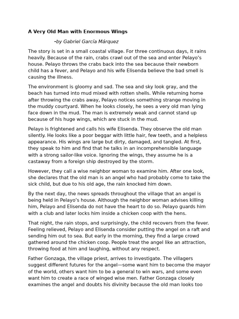 A Very Old Man With Enormous Wings Summary Long | PDF