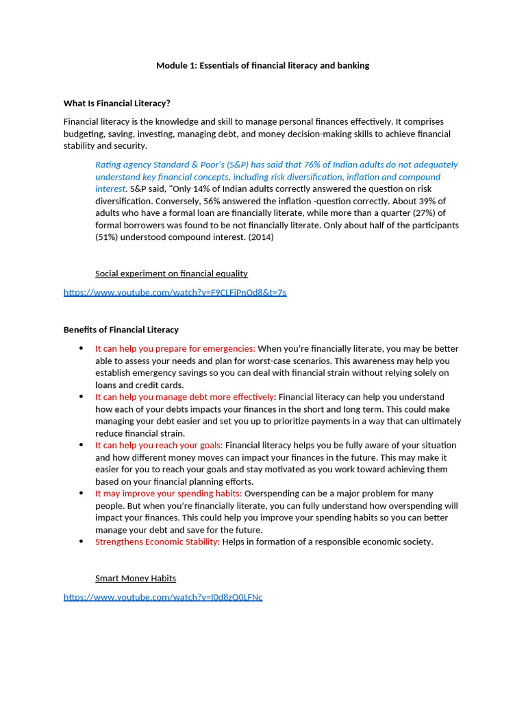 Intro To Financial Literacy | PDF