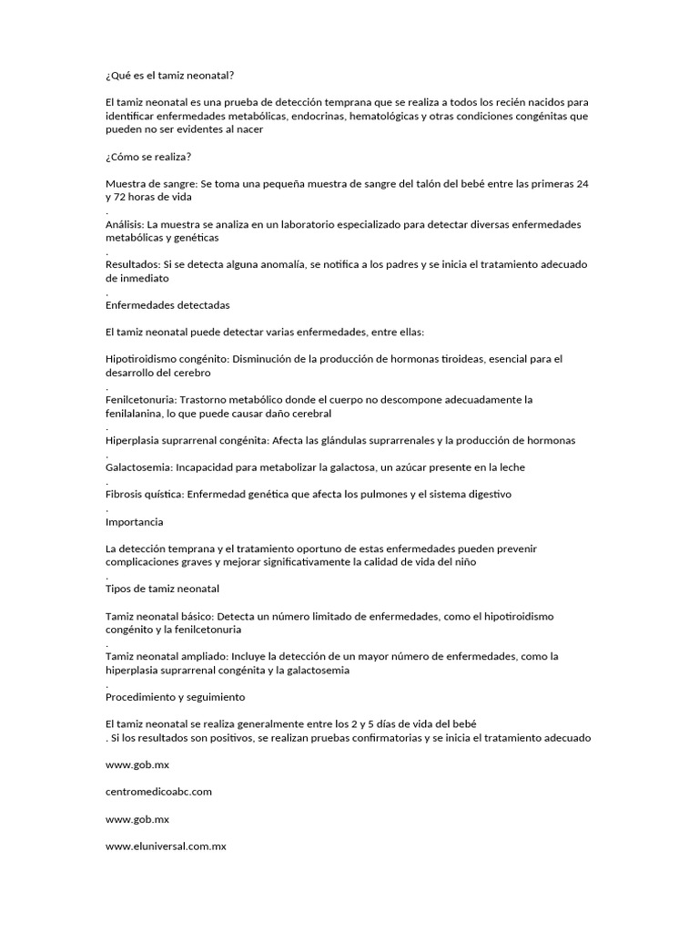 ¿Que Es El Tamiz Neonatal-Explicado para Estudiantes y Publico en ...