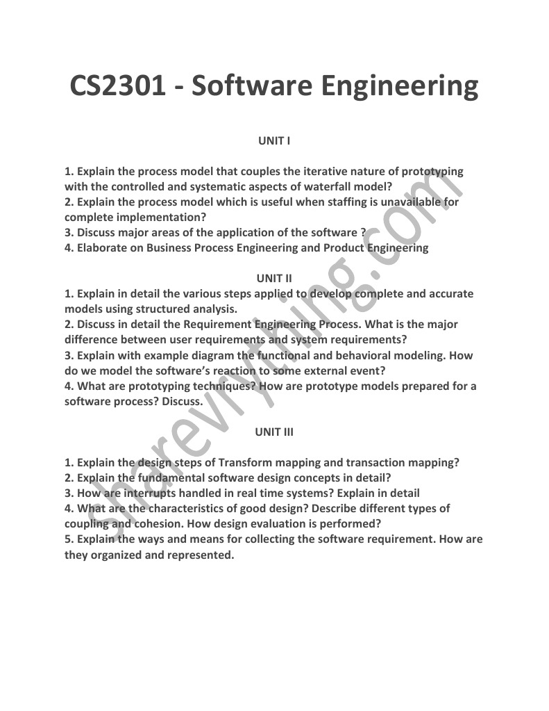 CS2301 - Software Engineering PDF | PDF | Computers | Technology ...
