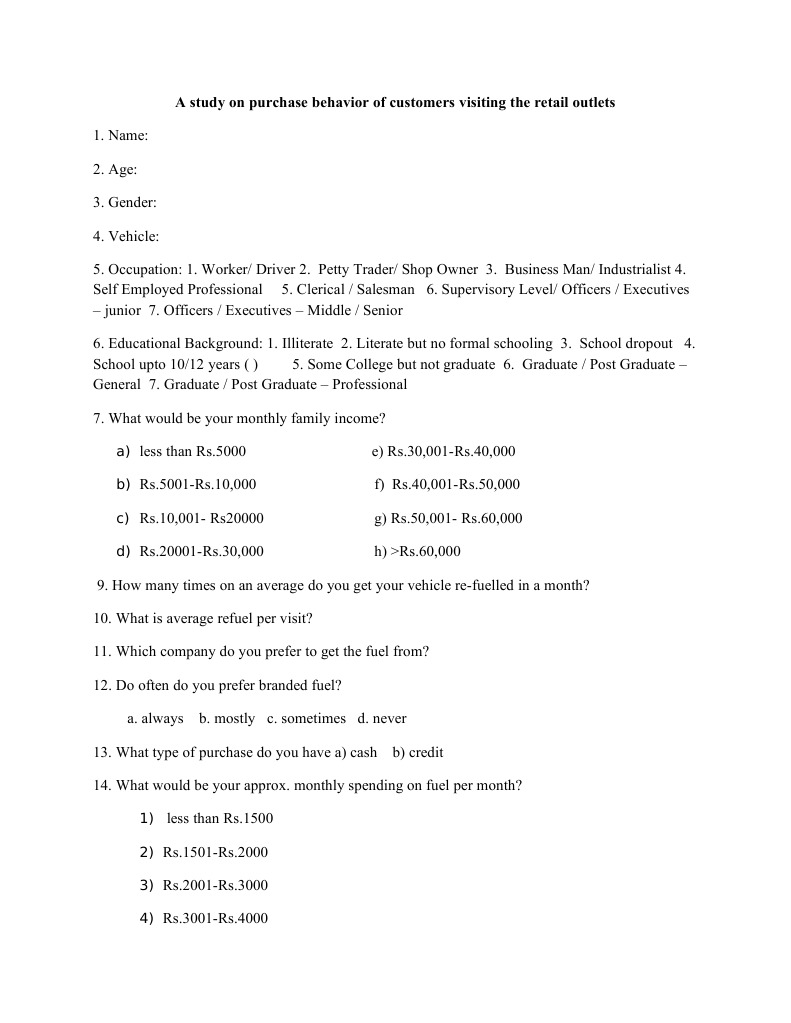 Questionnaire | PDF | Economics | Business