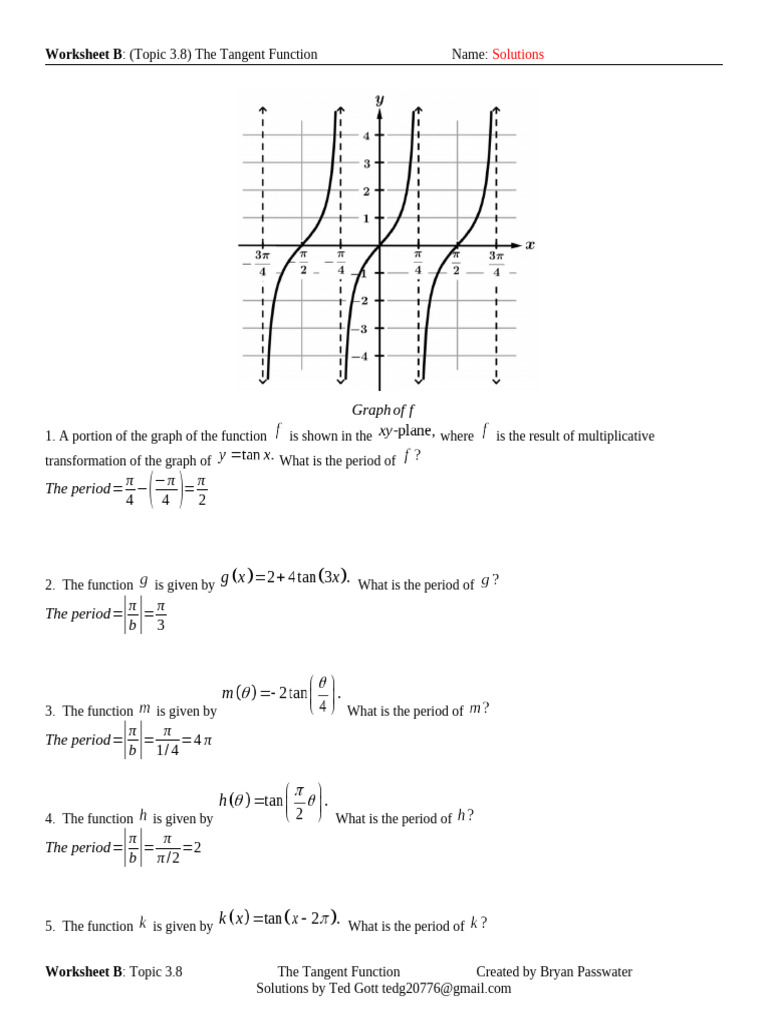 Worksheet B Key Topic 3.8 The Tangent Function | PDF | Asymptote ...