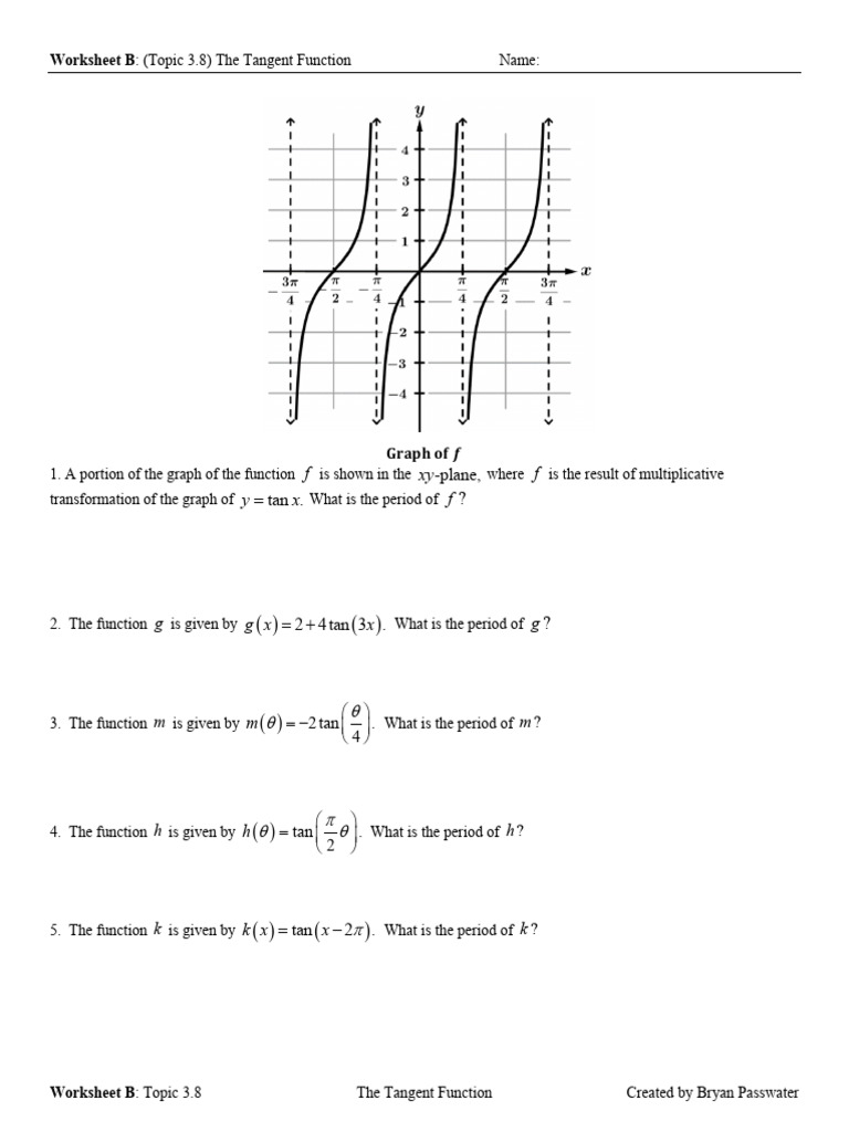 Worksheet B Topic 3.8 The Tangent Function | PDF | Asymptote ...