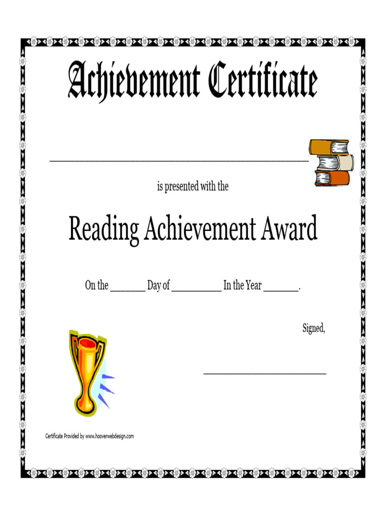 Reading Achievement Award Printable Certificate | PDF