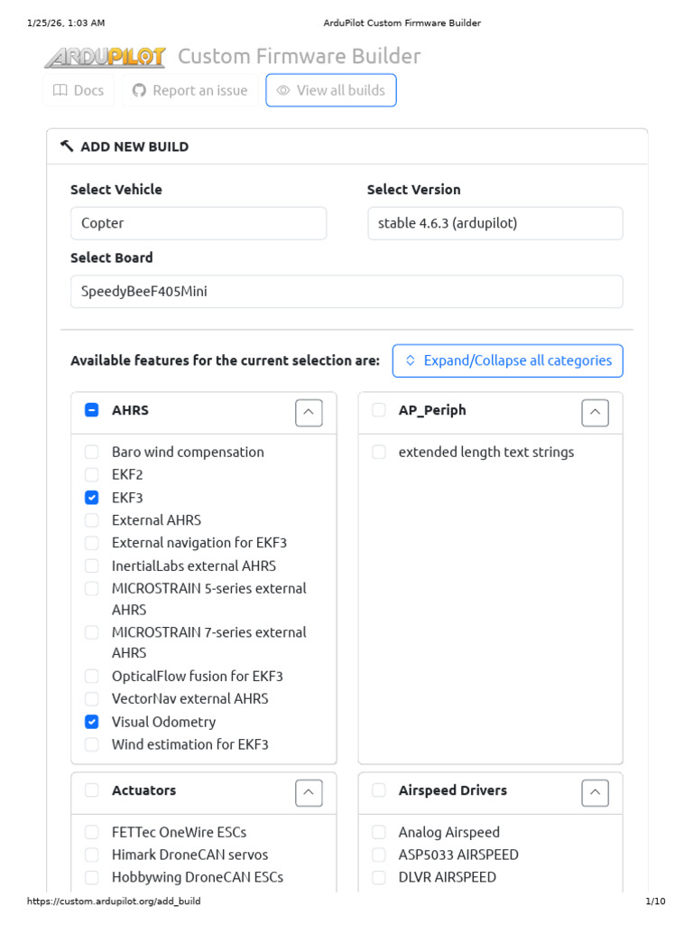ArduPilot Custom Firmware Builder - Speedybee - Mini | PDF | Telemetry ...