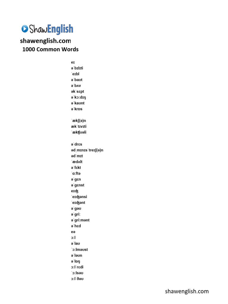 1000 Most Common English Words Vocabularylist | PDF