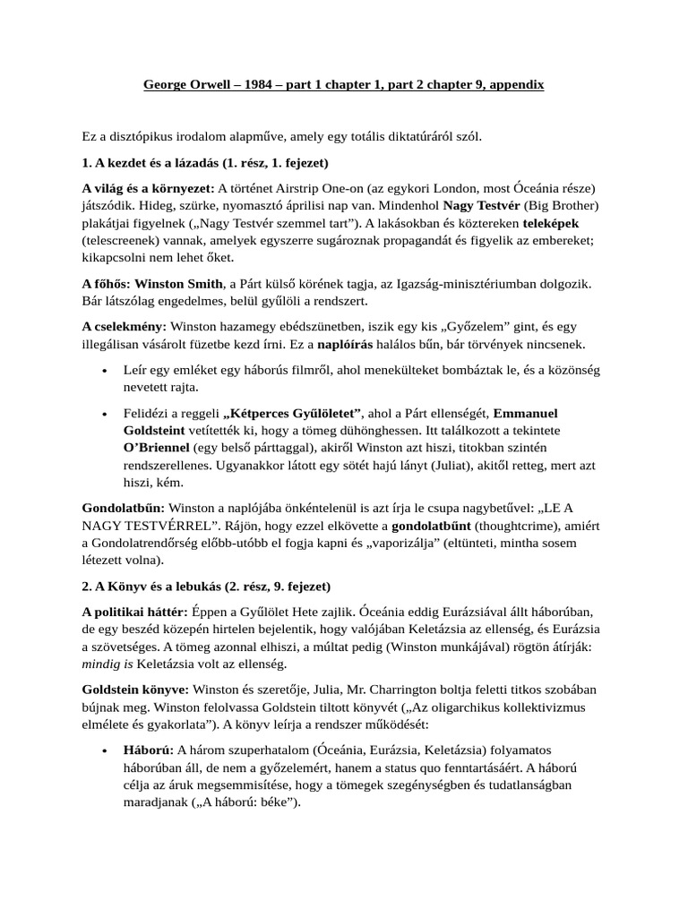 George Orwell - 1984 - Part 1 Chapter 1, Part 2 Chapter 9, Appendix | PDF