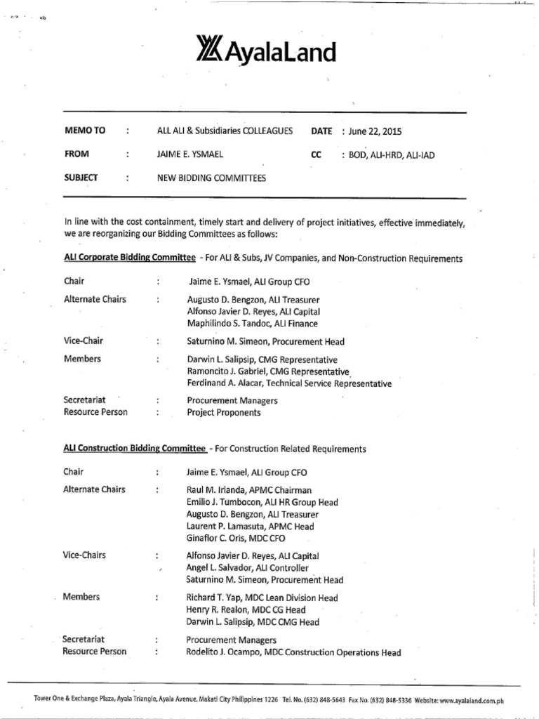 Ayala Land New Bidding Committees | PDF
