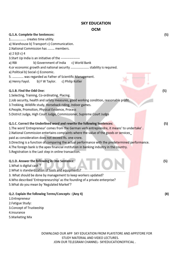 Ocm Practice Paper | PDF | Business | Economies